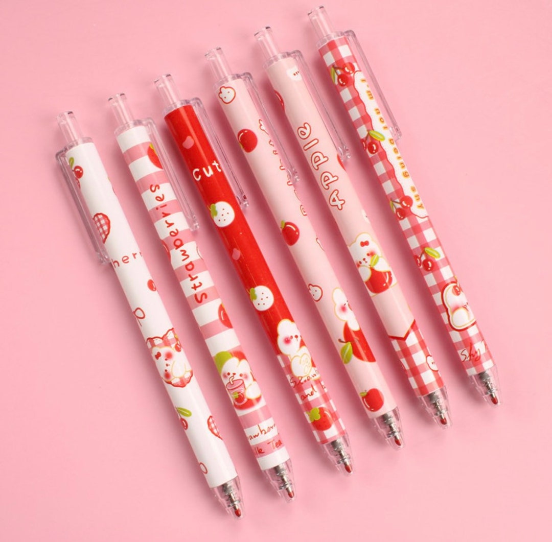 6pcs/set Cartoon Kawaii Ballpoint Pen Retractable Cute Pens 0.5mm Black ...