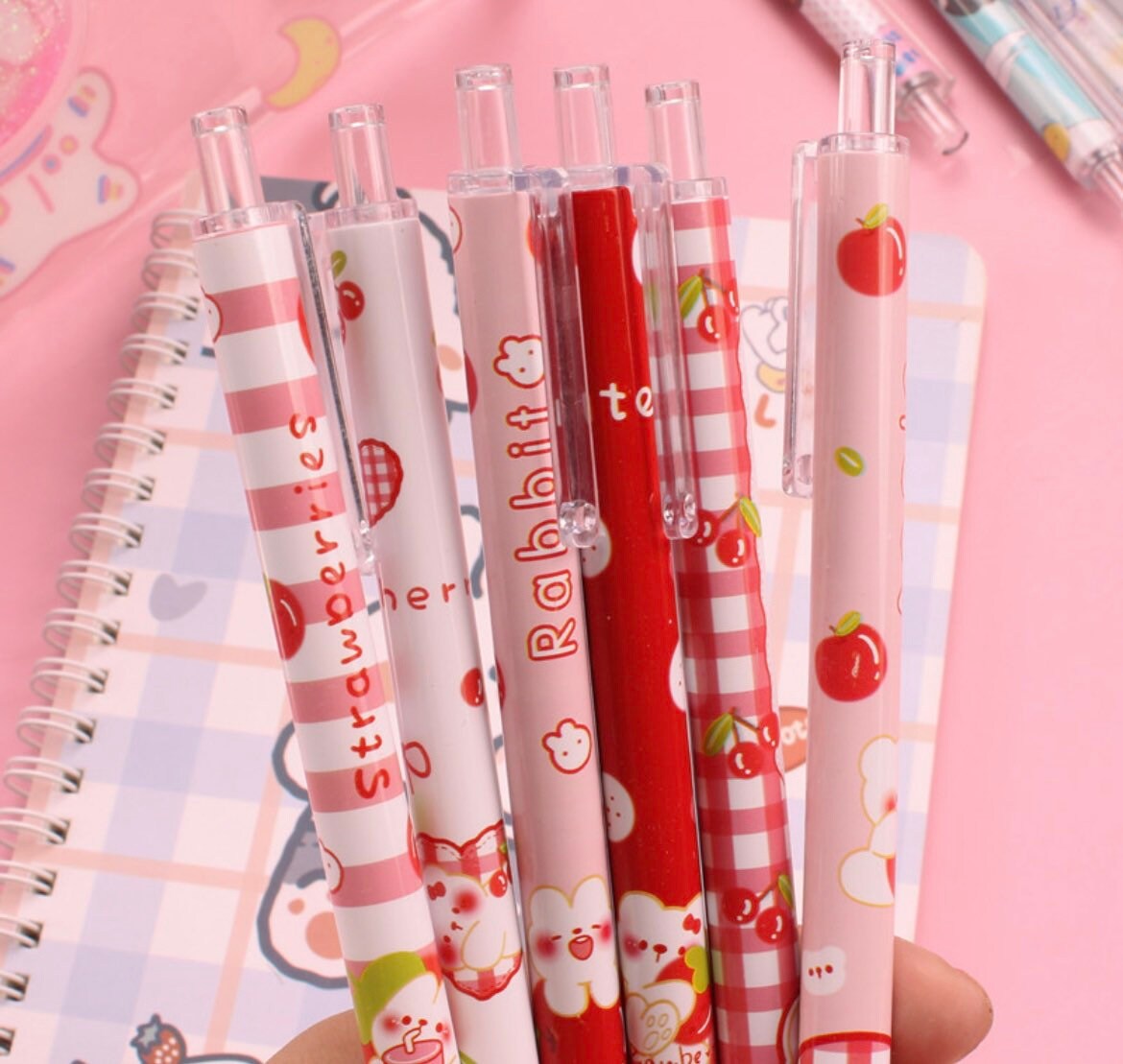 6pcs/set Cartoon Kawaii Ballpoint Pen Retractable Cute Pens 0.5mm Black ...