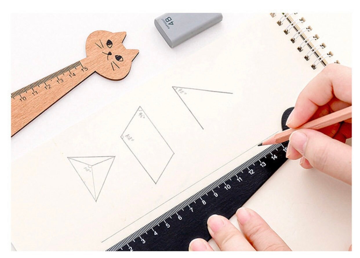 15cm Cute Cat Straight Ruler Wooden Tools Stationery Cartoon Drawing ...