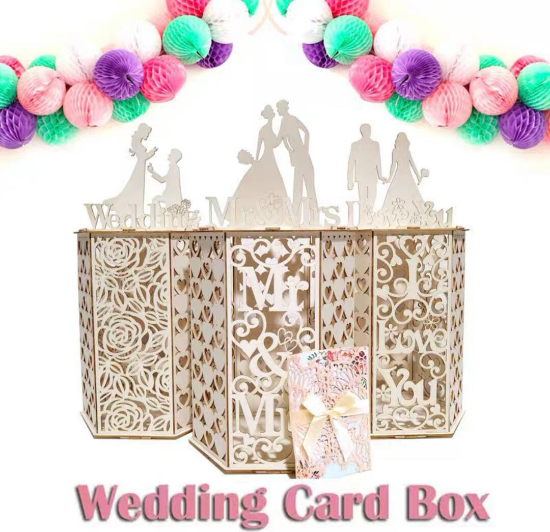 DIY Wooden Wedding Card Box Rustic Greeting Sign Holder for Anniversary ...
