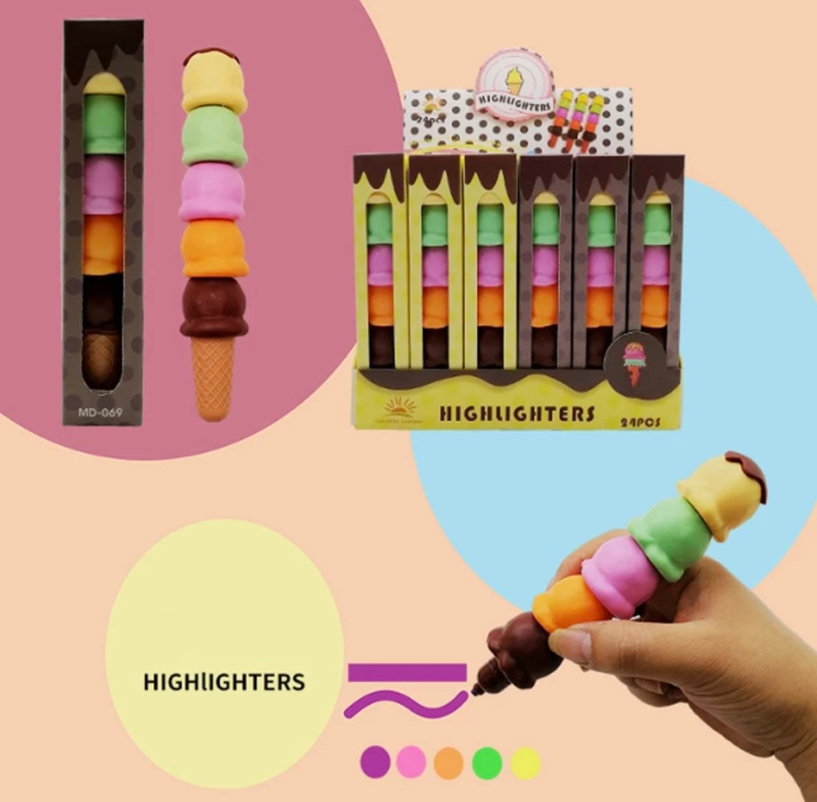 5 Pcs/lot Creative Mini Ice Cream Highlighter Kawaii 5 Colors - Etsy