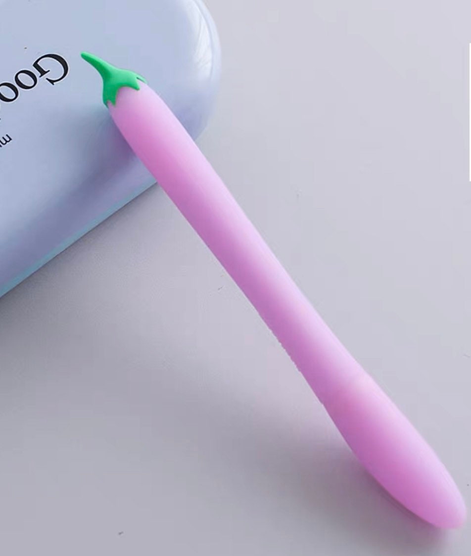 1 Pcs Cute Eggplant Silicone Gel Pen Soft Modeling Black Ink Pen Smooth ...