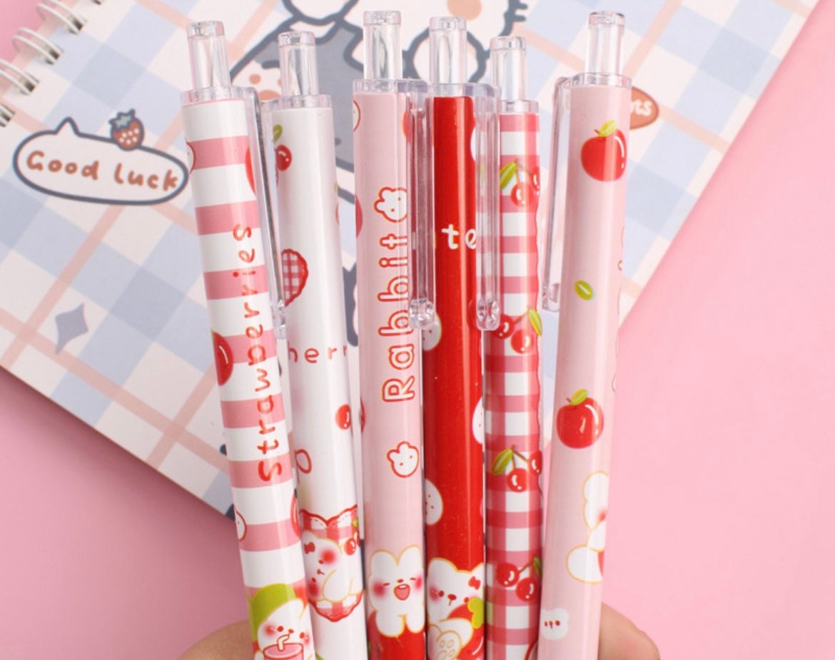 6pcs/set Cartoon Kawaii Ballpoint Pen Retractable Cute Pens 0.5mm Black ...