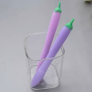 1 Pcs Cute Eggplant Silicone Gel Pen Soft Modeling Black Ink Pen Smooth ...