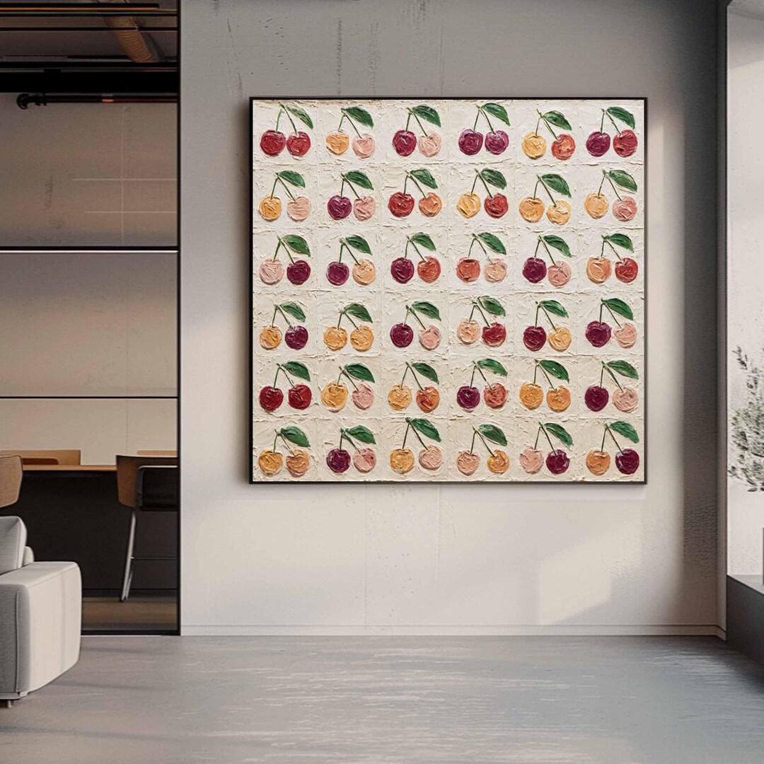 Beige Cherries Abstract Art: 3D Cherries Textured Wall Art Minimalist ...