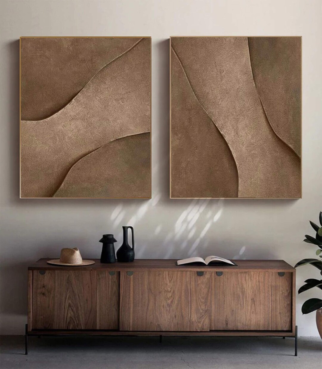 Brown Texture Painting Wabi-sabi Wall Painting Living Room Set of 2 ...