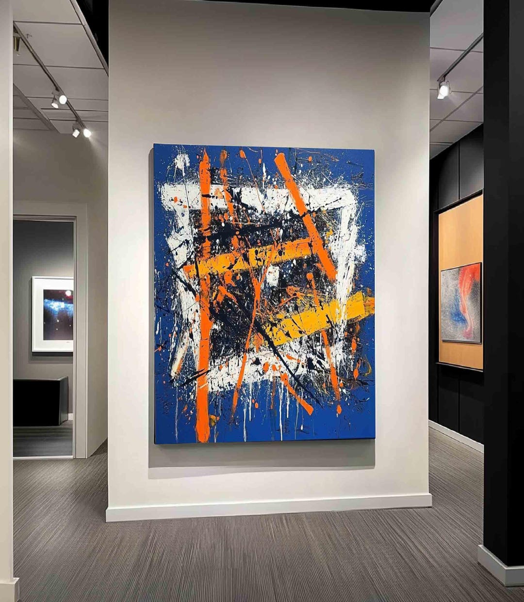 Dark Blue Abstract Painting Modern Blue Wall Art Modern Apartment Decor ...