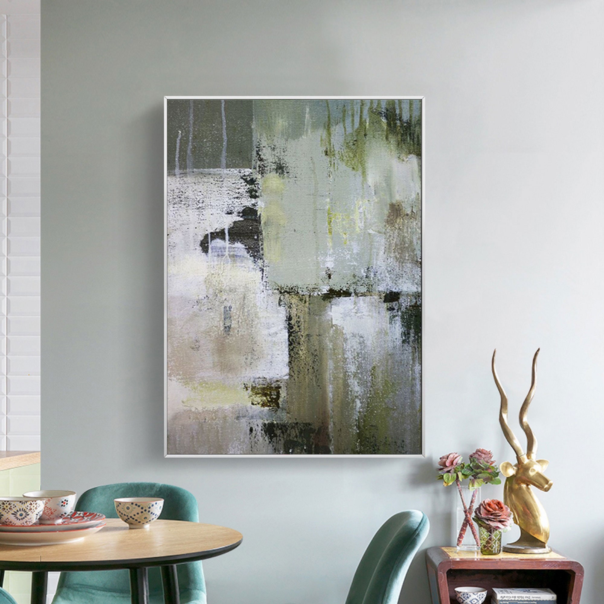 Emerald Green and Beige Abstract Art Super Large Green - Etsy
