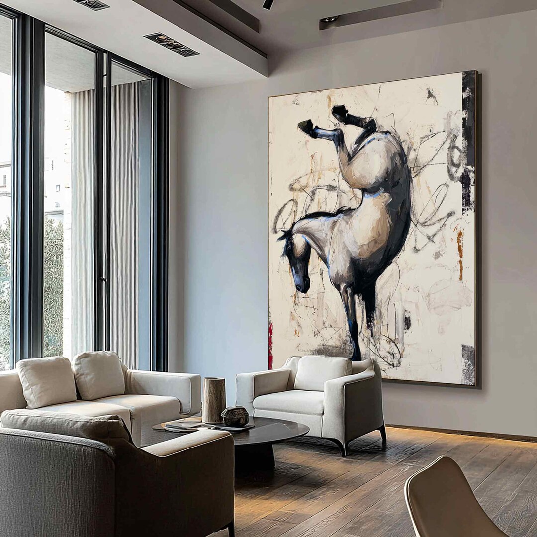Wabi-sabi Abstract Painting: Abstract Art of Inverted Horse Beige Cream ...