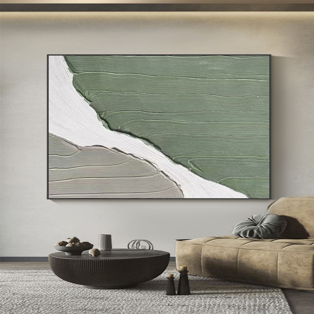 Green Minimalist Art Green White Texture Painting Green Canvas Wall Art ...