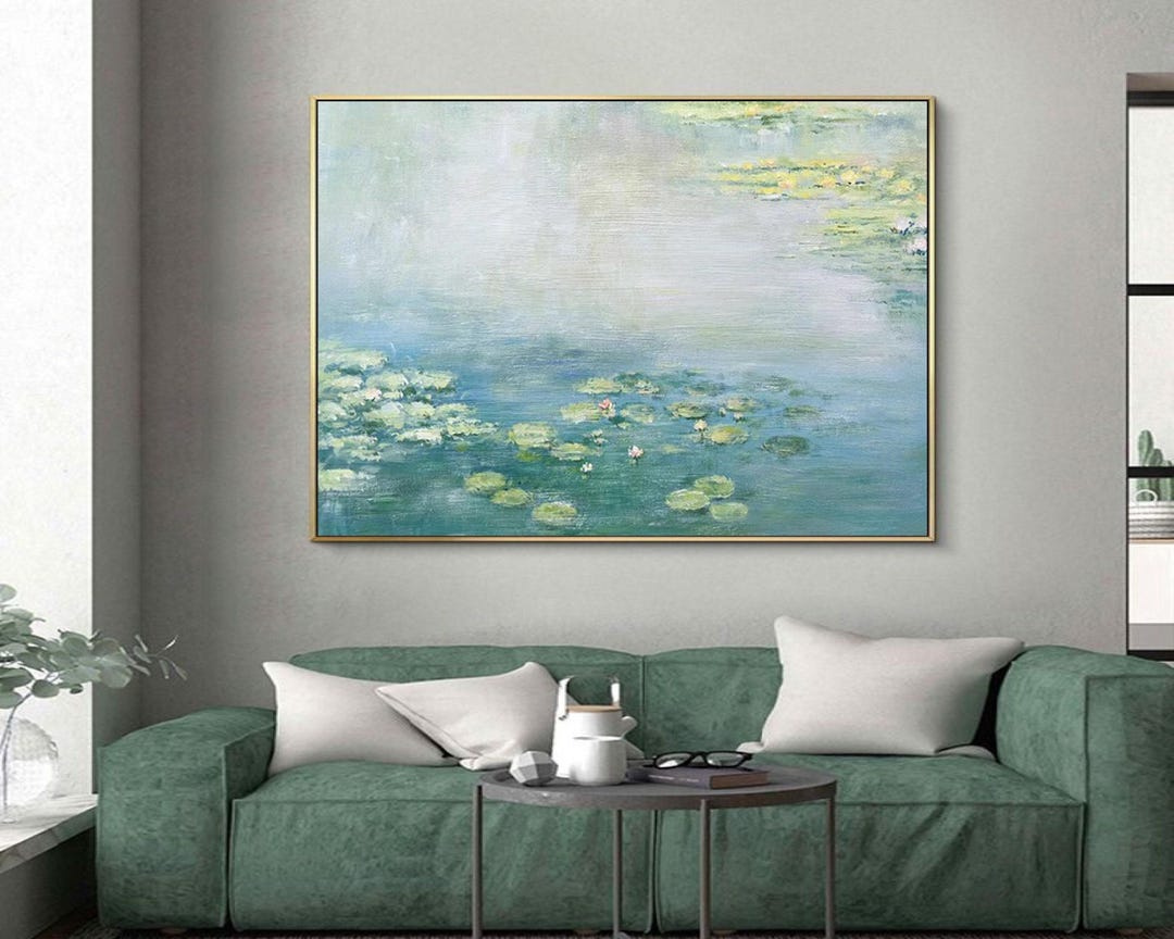 Large Green Abstract Painting: Lily Pond Landscape Wall Art - Etsy
