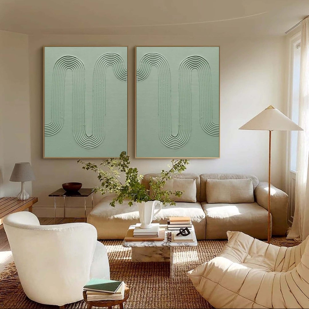 Tender Green Minimalist Art Set of 2 Pure Green Texture Art Green Wall ...