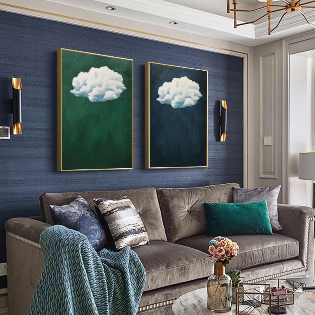 Surrealist Abstract Art Set of 2 Living Room Surrealist Painting Green ...