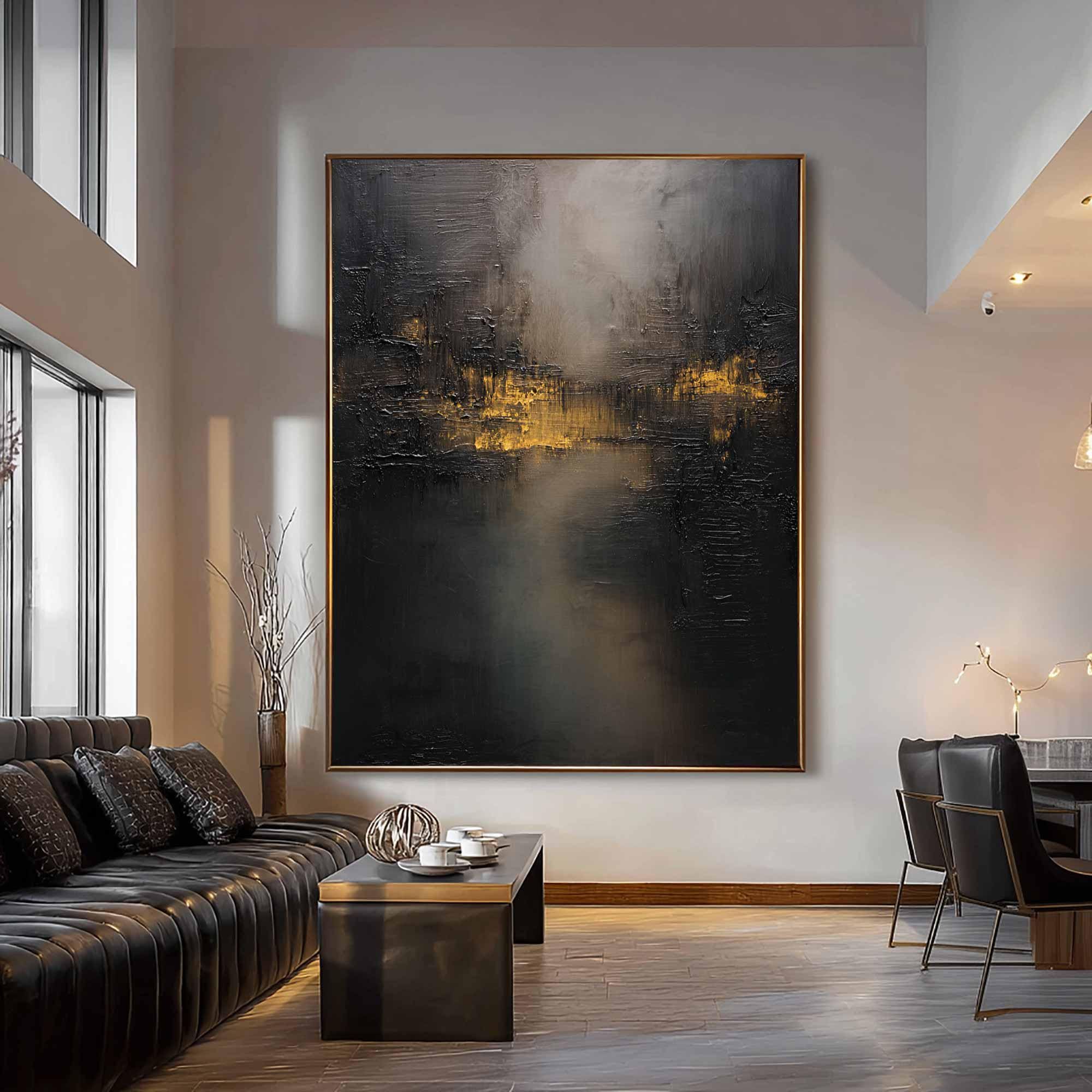 Super Large Abstract Art Black and Gold Abstract Painting Medieval Wall ...