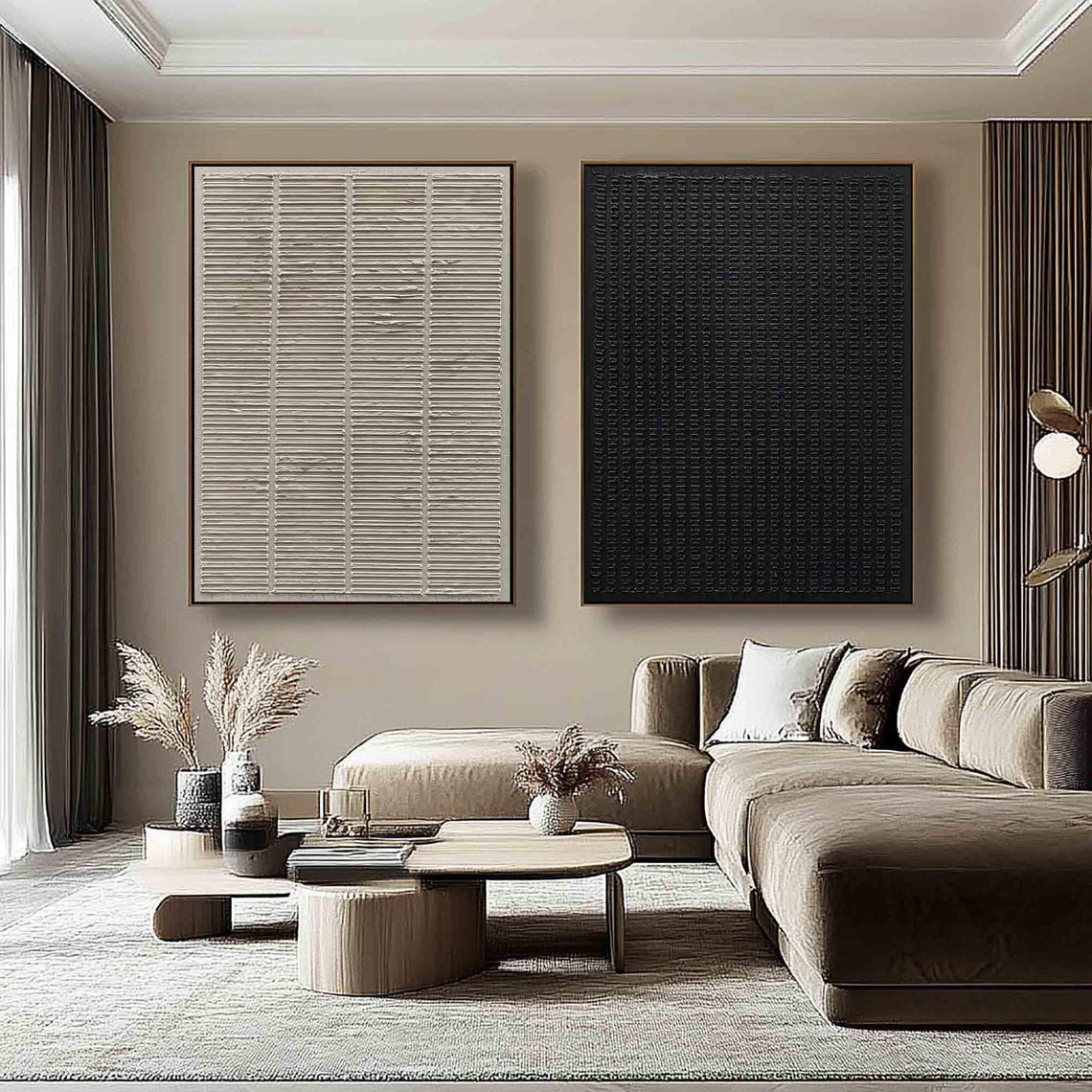 3D Thick Texture Minimalist Painting Set of 2 Art Beige Wall Decor Pure ...