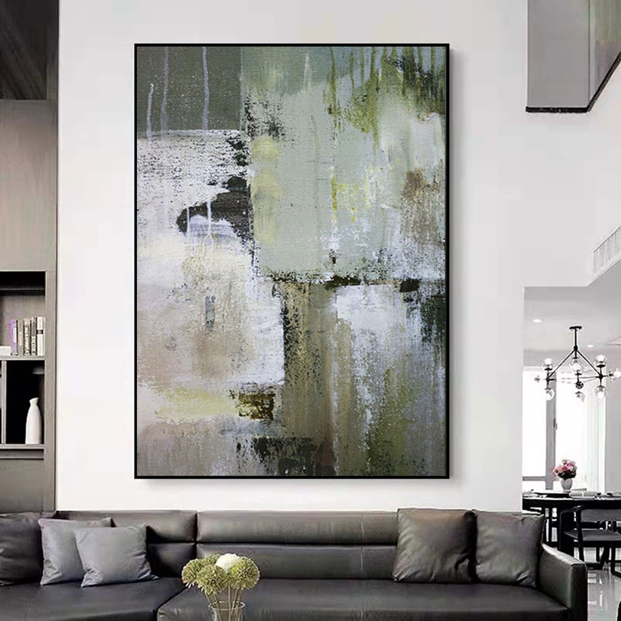 Emerald Green and Beige Abstract Art Super Large Green - Etsy