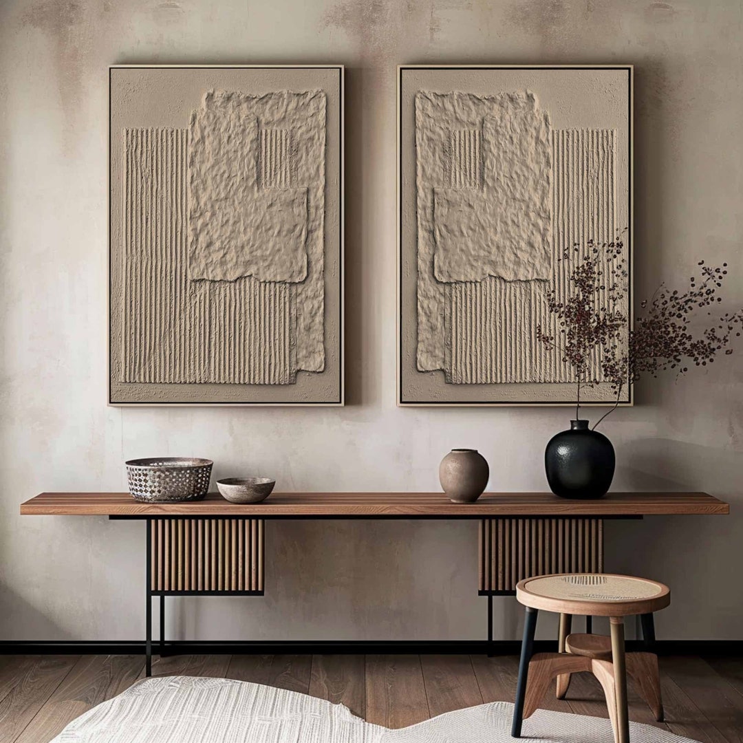 Brown 3D Texture Wall Art Brown Minimalist Painting Neutral Plaster ...