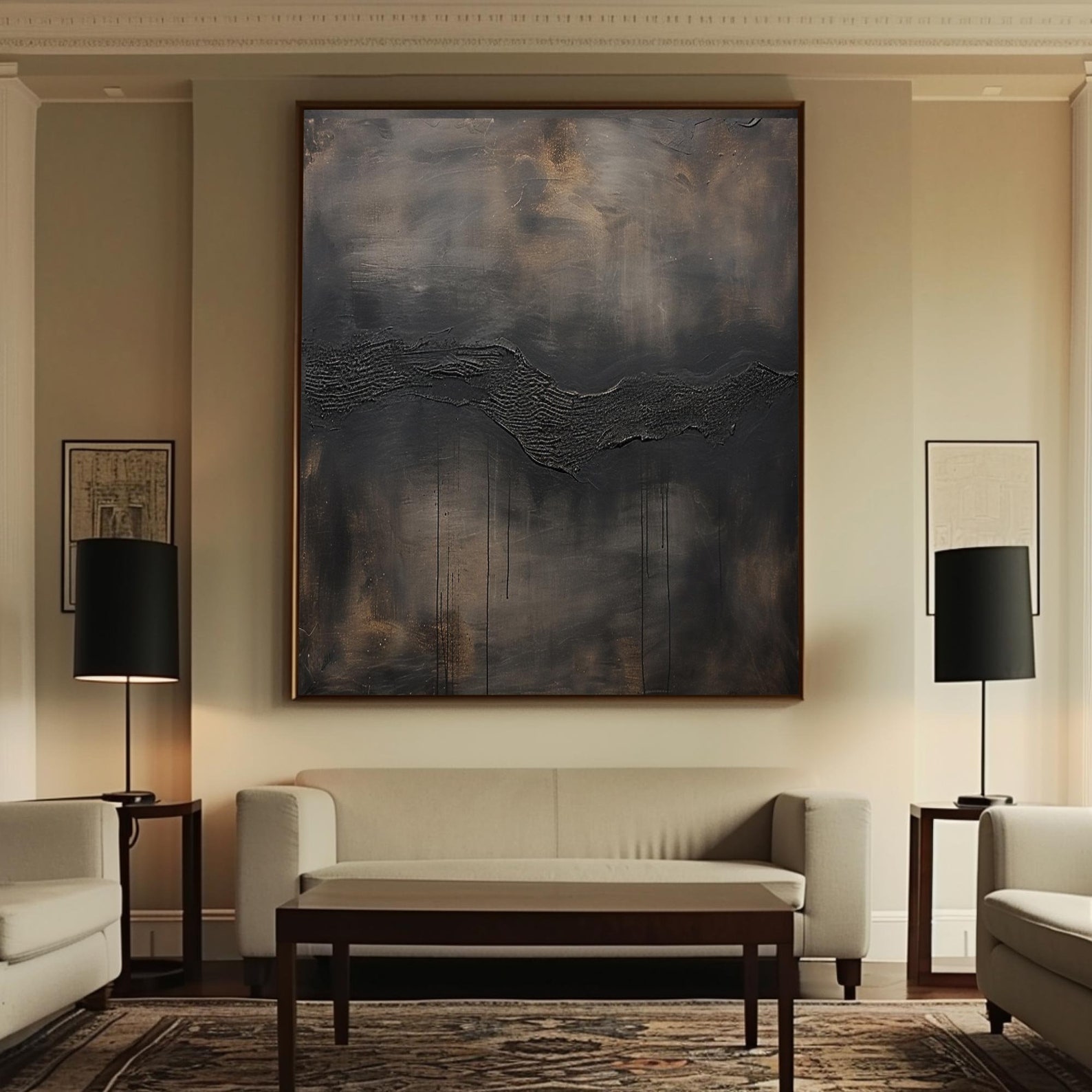 Black and Brown Abstract Painting Medieval Wall Decor Wabi-sabi Black ...