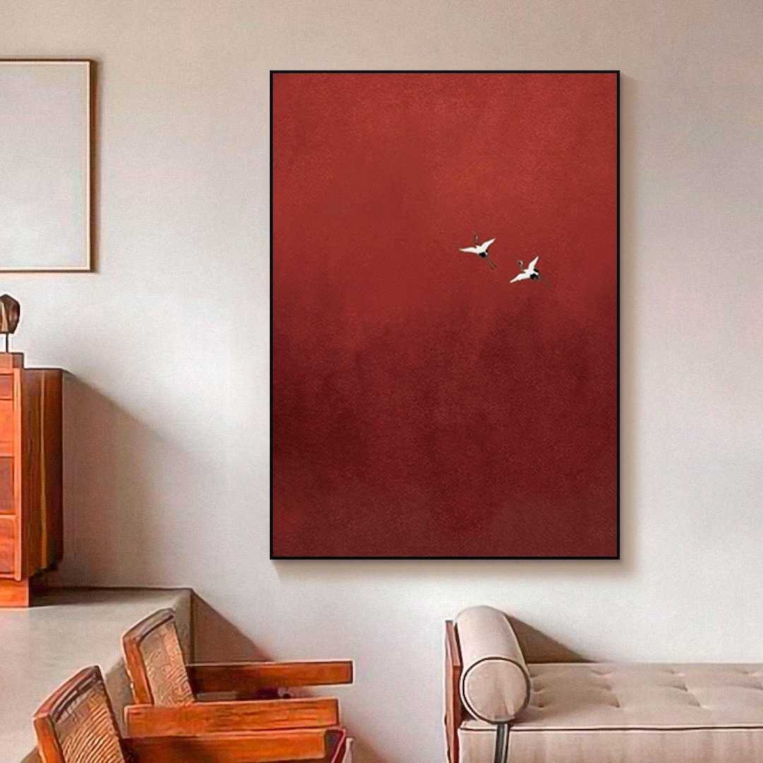 Surrealist Crimson Sky Painting Pure Red Wall Decor · Abstract Art ...