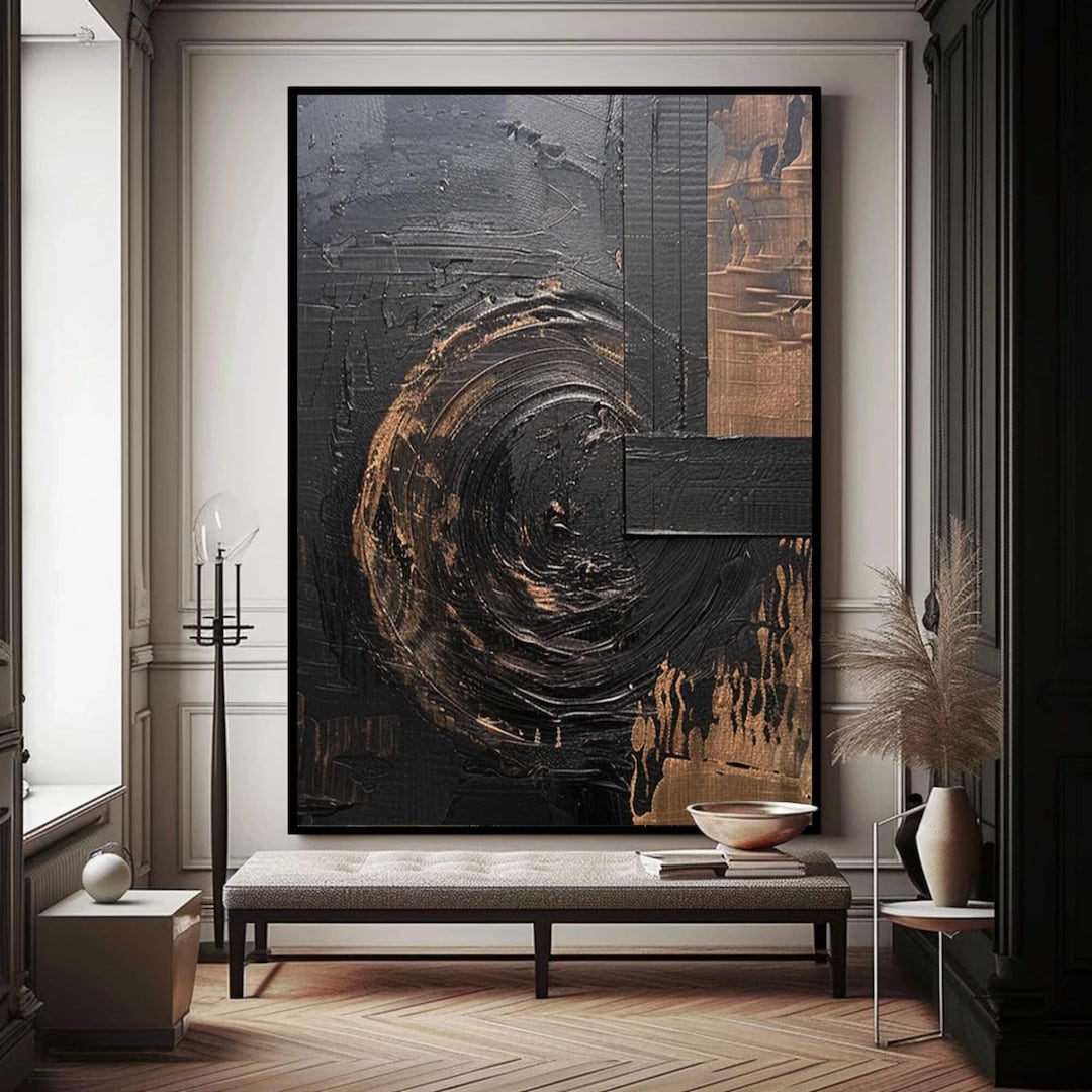 Black and Brown Abstract Painting Medieval Wall Decor Wabi-sabi Texture ...