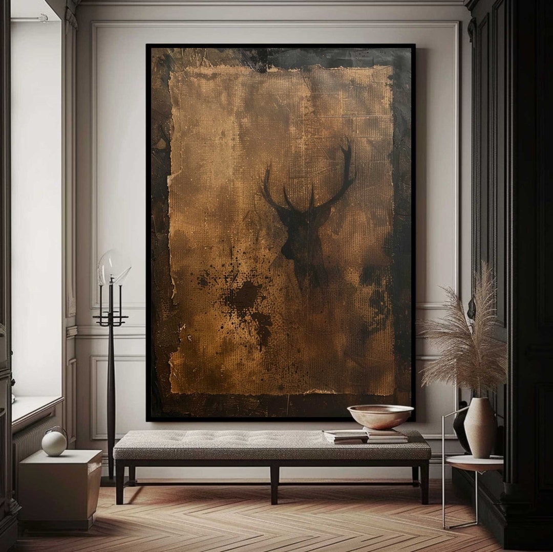 Brown Wabi-sabi Wall Art Black Brown Abstract Painting Medieval Black ...