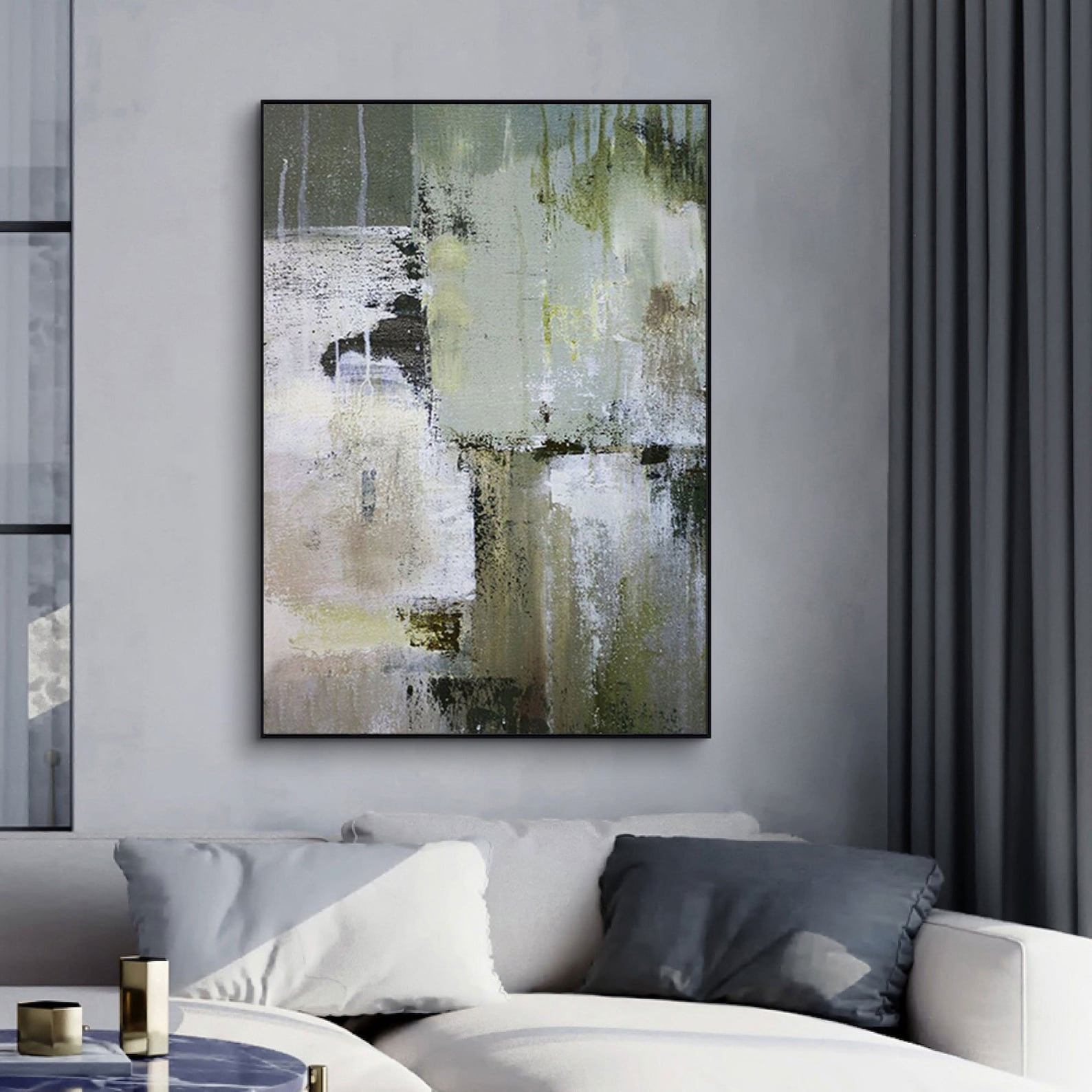 Emerald Green and Beige Abstract Art Super Large Green - Etsy