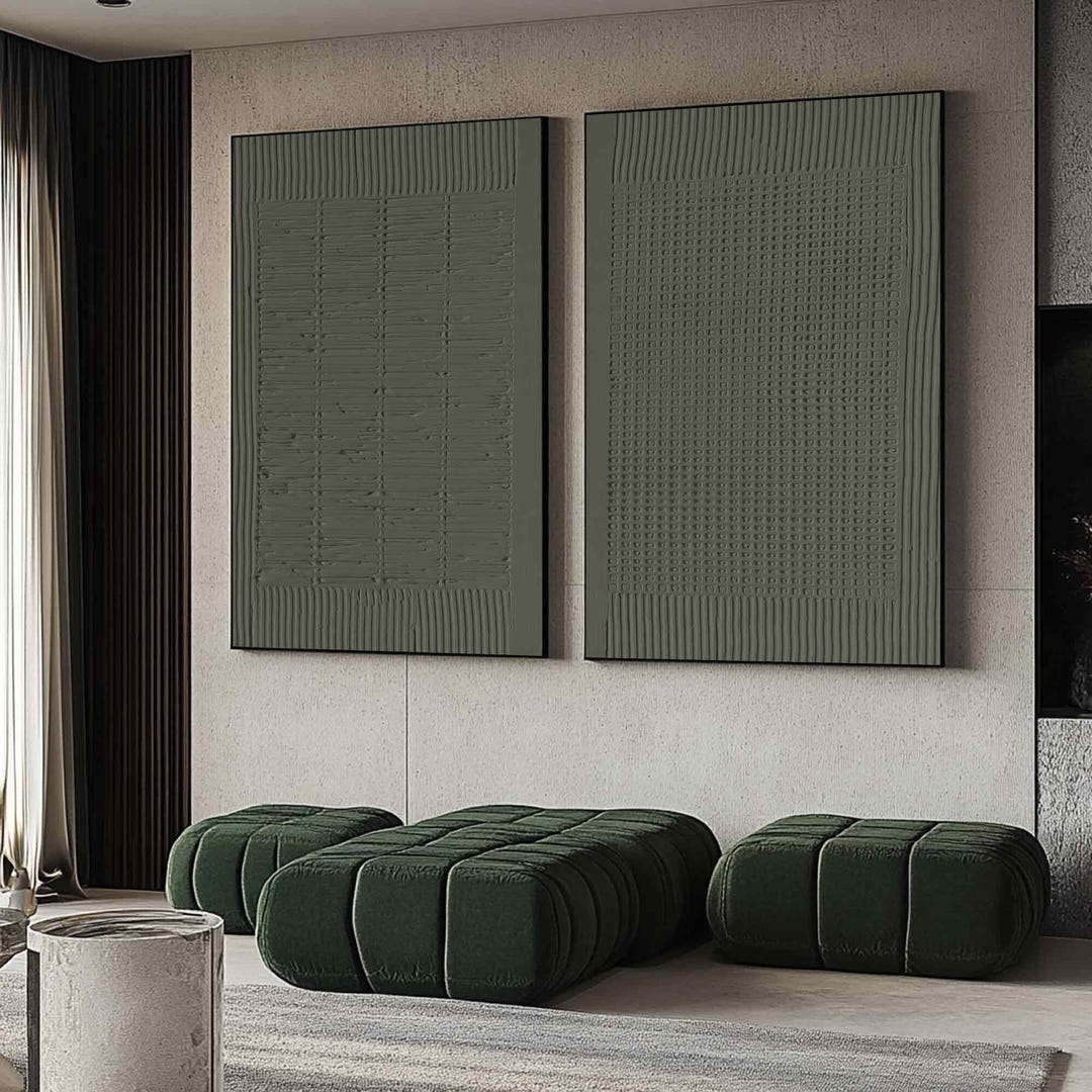 Green Texture Art Set: Minimalist Living Room Wall Decor - Etsy