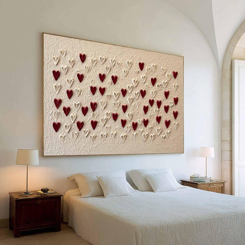 Love Heart Texture Painting 3D Plaster Texture Art Pure Beige ...