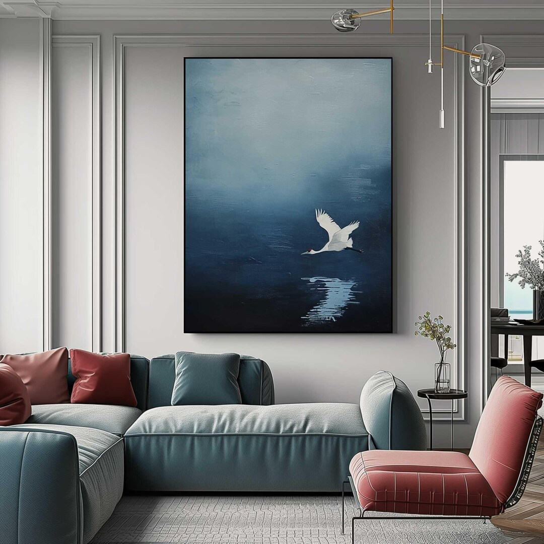 Emerald Blue Bird Painting: Abstract Minimalist Wall Art - Etsy