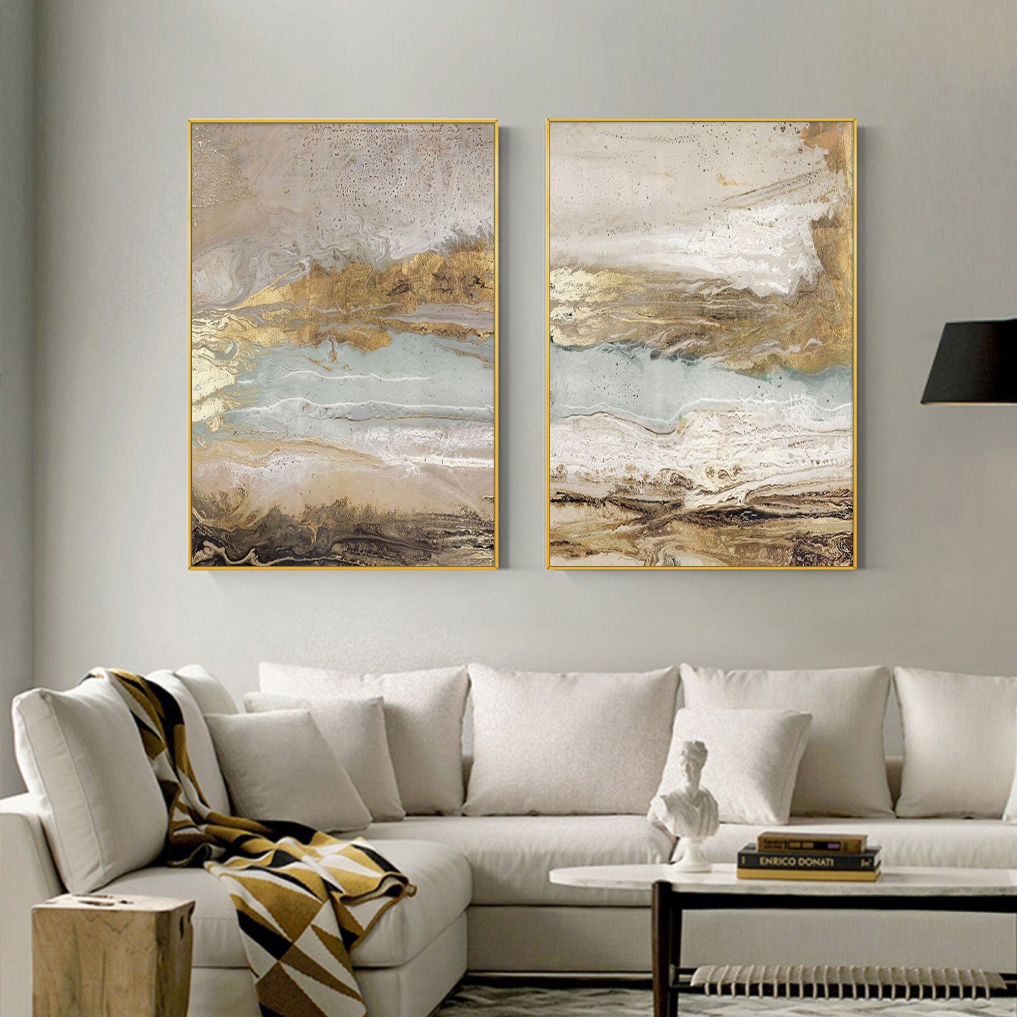 Light Blue Texture Painting Light Blue and Gold Large Painting - Etsy