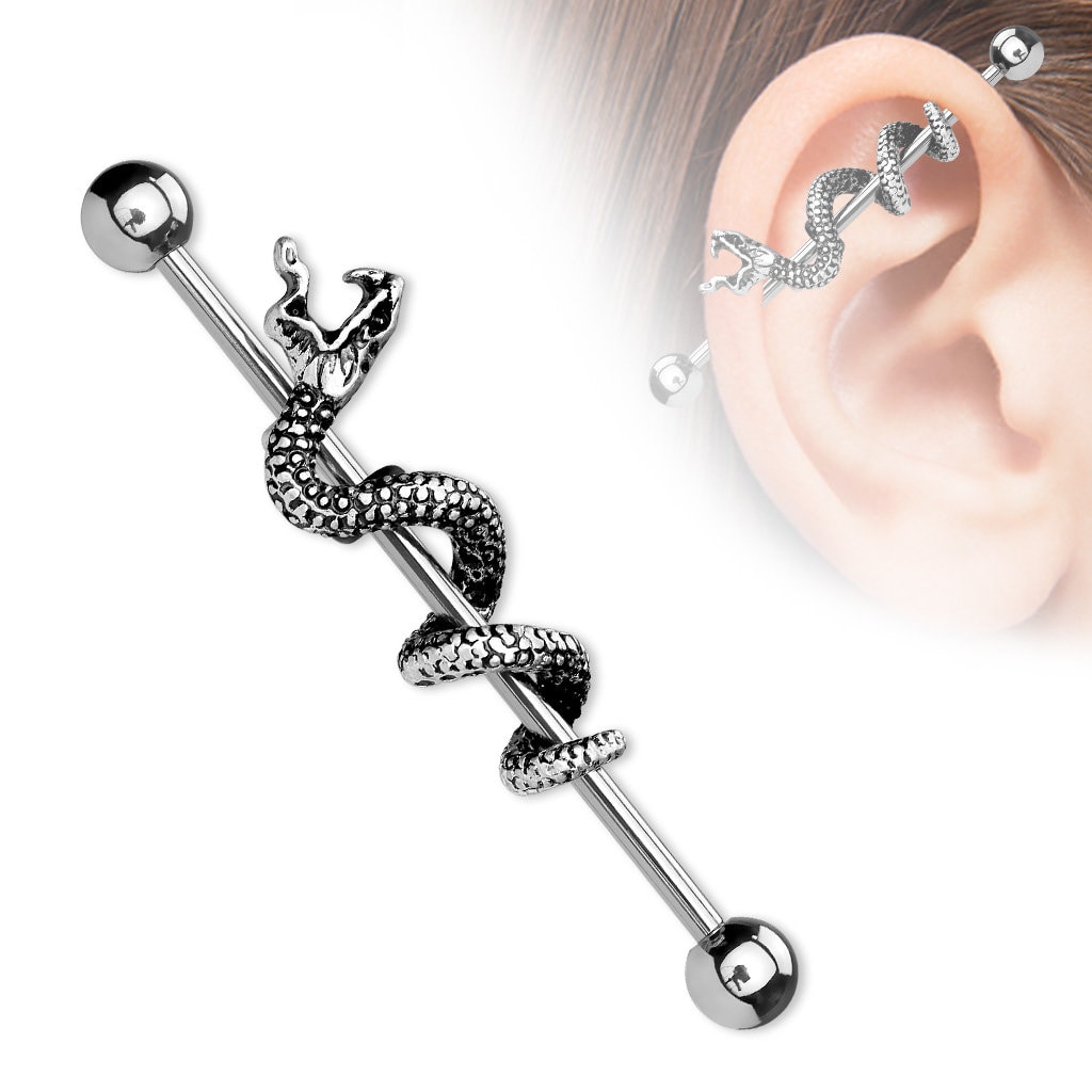 Snake Industrial Barbell - Unique Bar - Everyday Jewelry - Earring ...