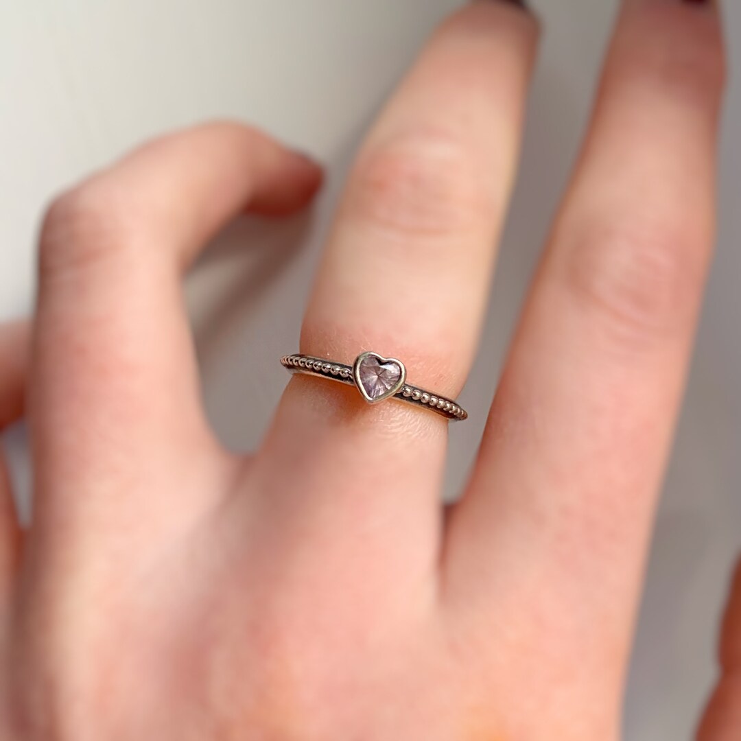 Pandora Sterling Silver Heart Shaped Cubic Zirconia Stacking Ring SIZE ...