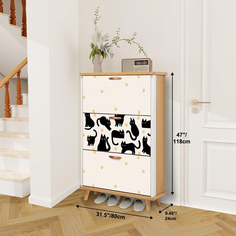 Wooden Cat-themed Shoes Cabinet, Decorative Shoe Rack, Cute ...