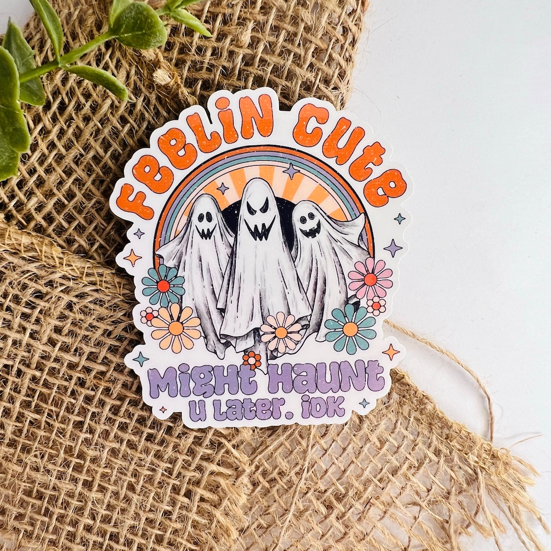 Funny Ghost Sticker, Retro Sticker, Cute Halloween Sticker, Floral Fall ...