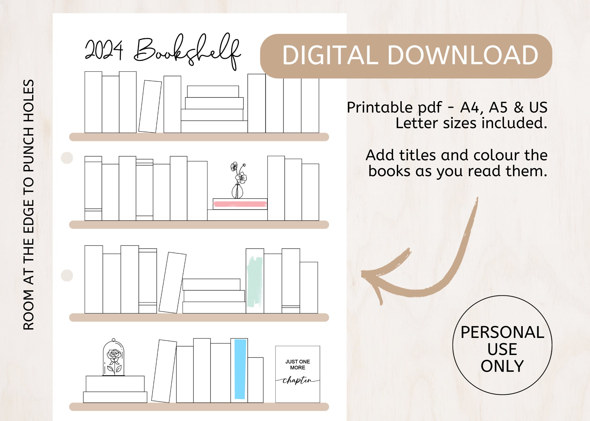 Printable Bookshelf Reading Tracker Reading Journal Habit Tracker 2024 ...