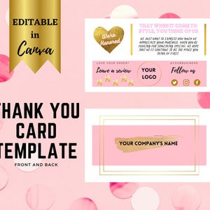 Editable Thank You Card Business Size Canva Template - Etsy