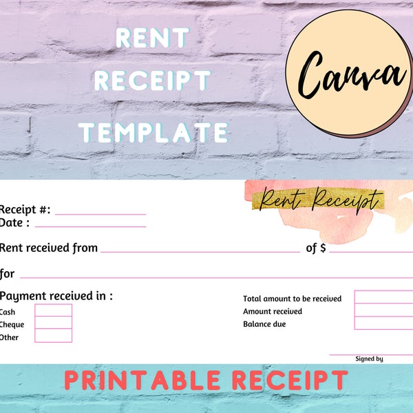 Rent Receipt Template Canva - Etsy