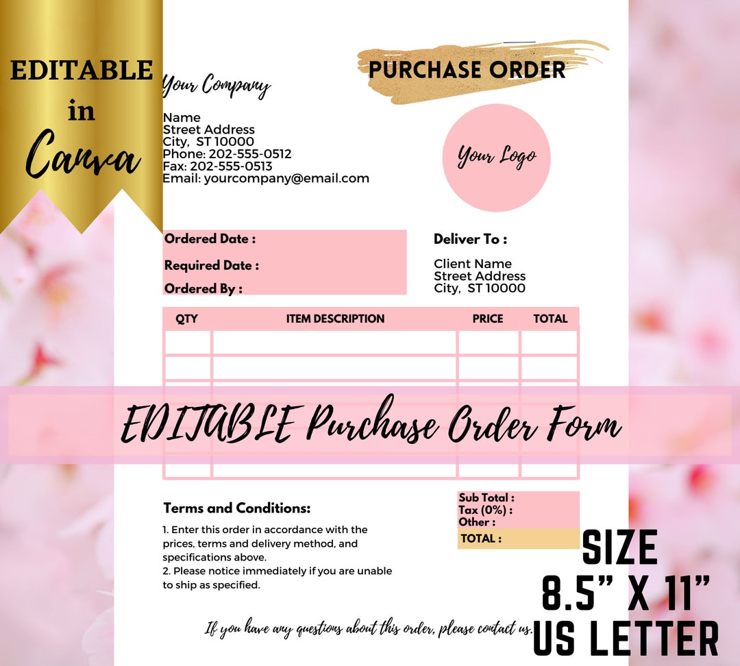 Editable Purchase Order Form for Small Business in CANVA - Etsy
