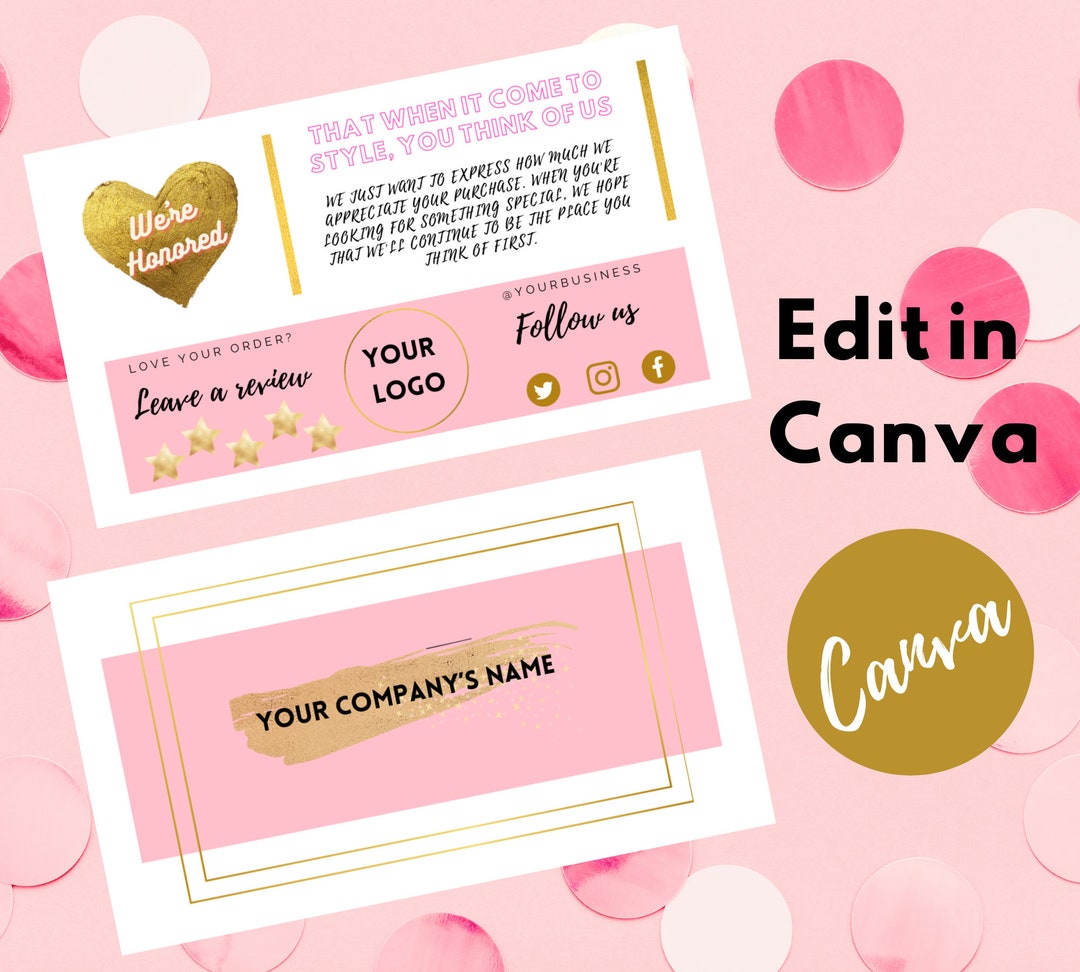 Editable Thank You Card Business Size Canva Template - Etsy