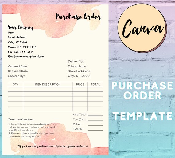 Purchase Order Template Editable in Canva Small Business - Etsy