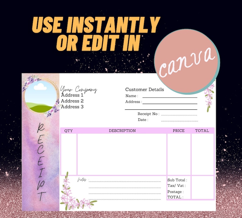 Receipt Template Editable in Canva A6 Size Floral Receipt - Etsy UK