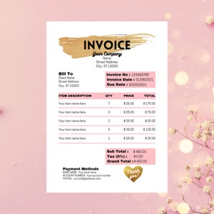 Editable Pink Invoice Template CANVA A4 Business Invoice Small Business ...