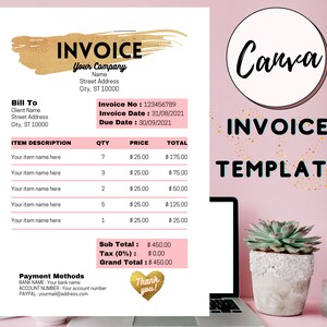 Editable Pink Invoice Template CANVA A4 Business Invoice Small Business ...