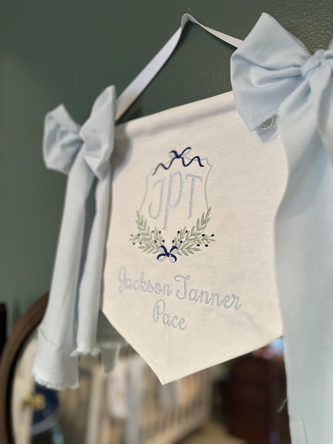 Custom Baby Banner Bow Crest Welcome Banner, Hospital Door or Crib With ...