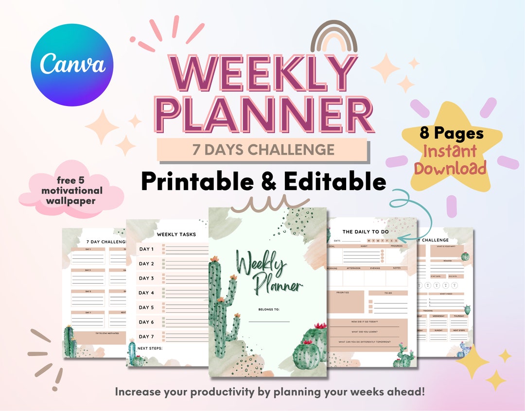 Weekly Planner | Printable PDF Planner | Editable Canva Planner ...