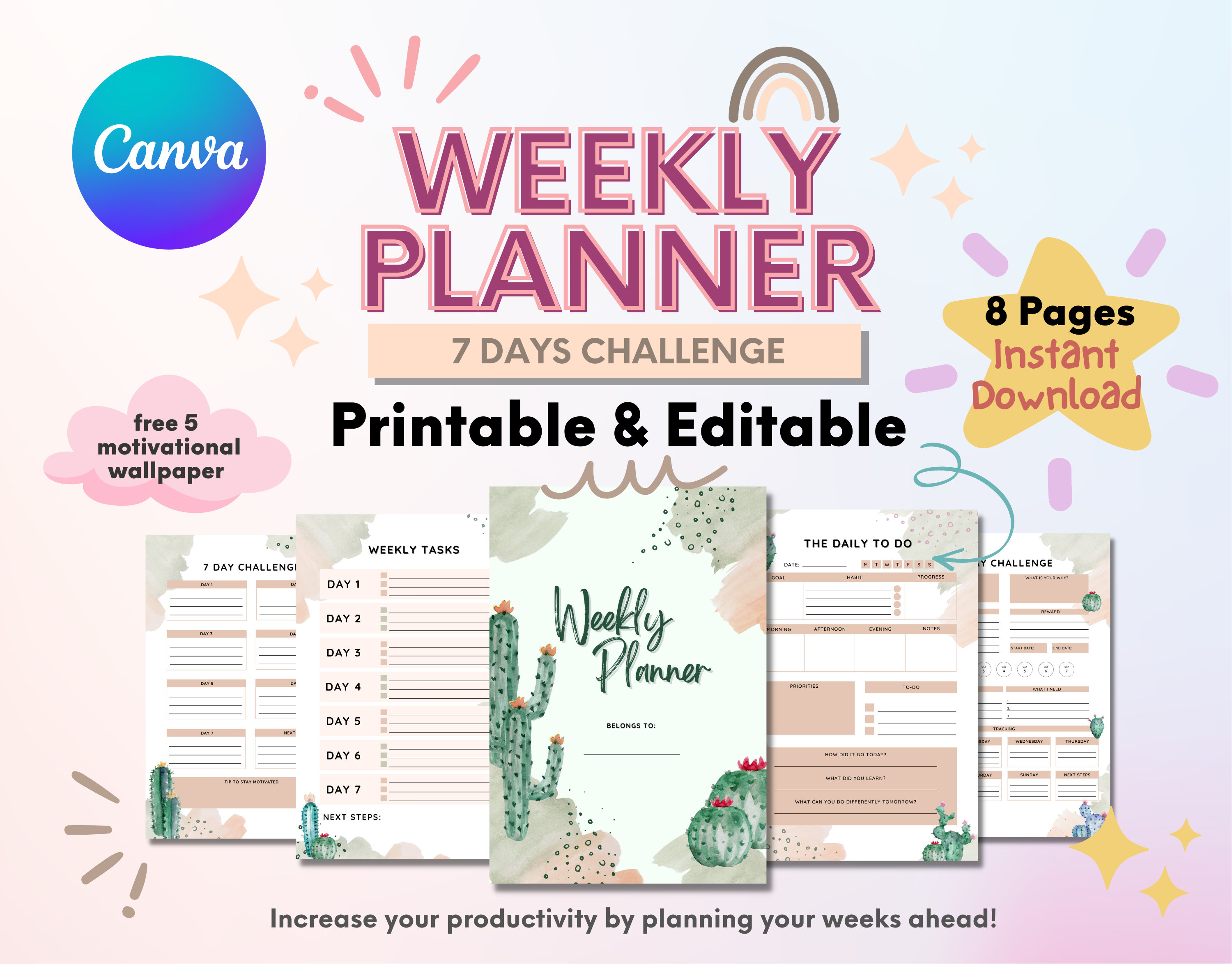 Weekly Planner | Printable PDF Planner | Editable Canva Planner ...