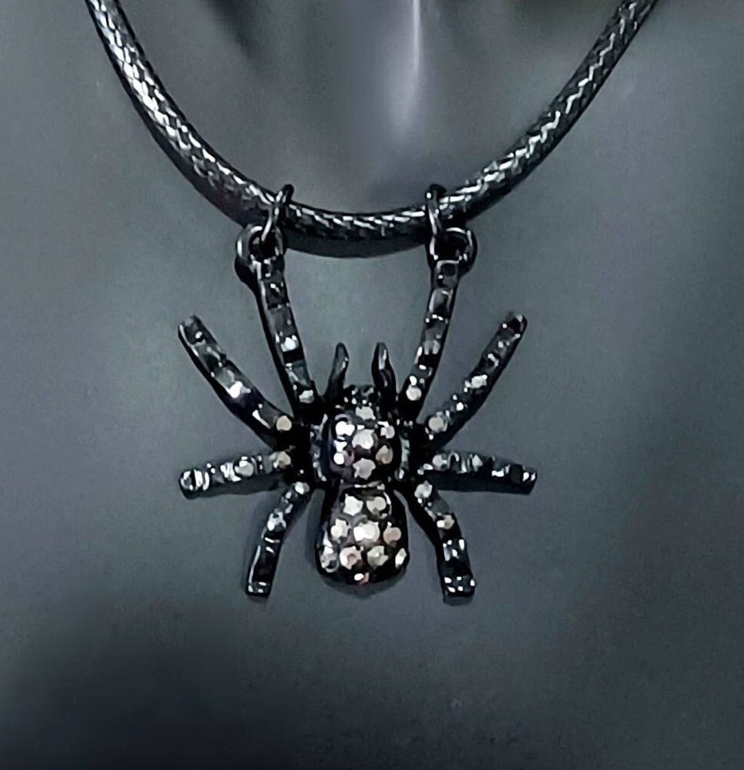 Black Spider Necklace Sparkly Spider Pendant Insect Jewelry - Etsy