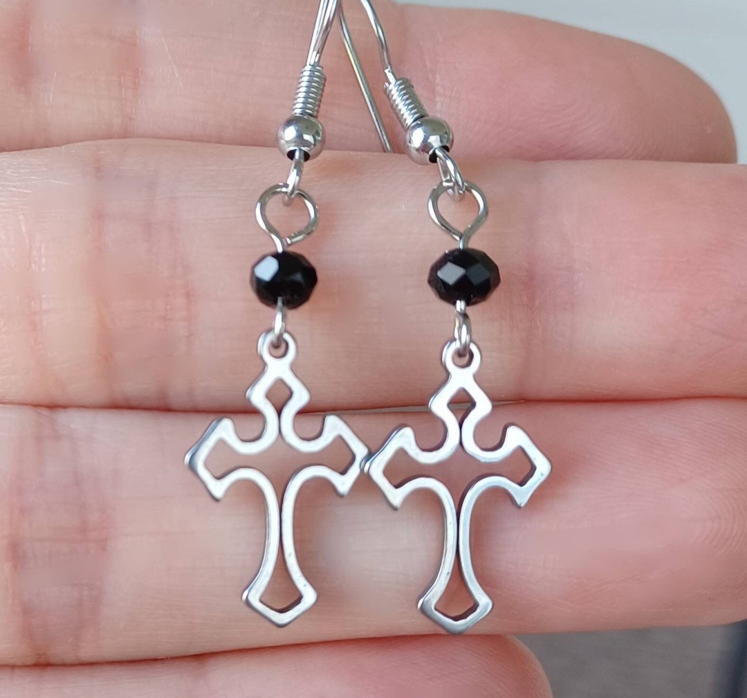 Stainless Steel Gothic Cross Earrings, Religious Earrings, Minimalist ...