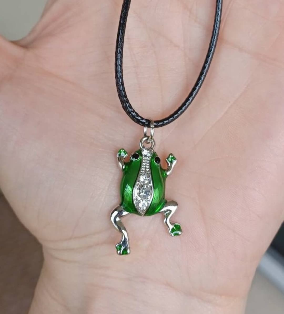 Enamel Frog Necklace, Green Frog Pendant, Forestcore Necklace, Cute ...