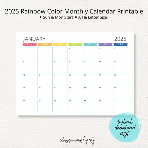 Colorful Calendar - Etsy